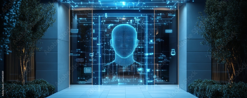 Smart security system with AI facial recognition monitoring a home ...