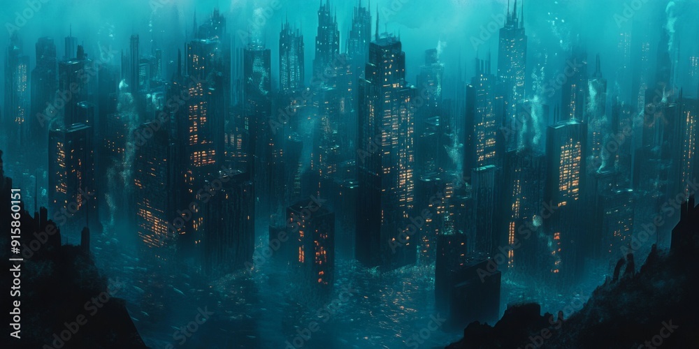 Underwater Anime Metropolis: Coral Cityscape with Towering Coral ...
