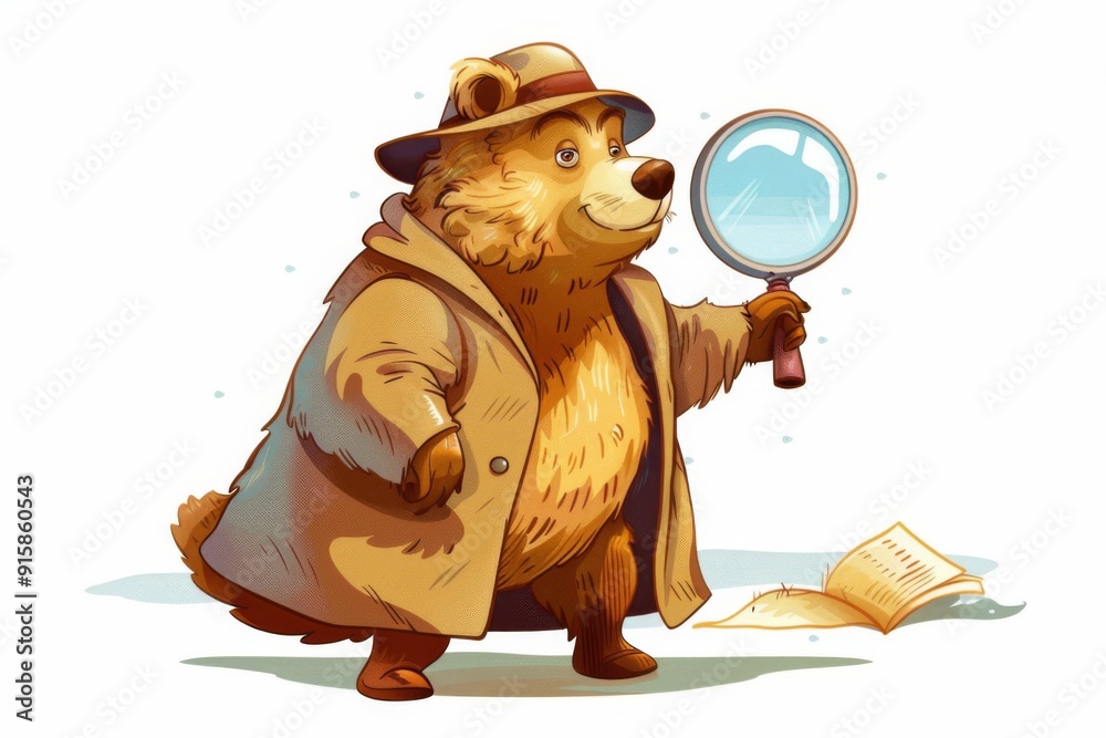 A funny animal detective with a magnifying glass and a mystery to solve ...