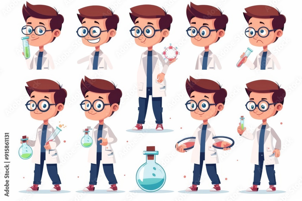 Student scientist vector character. Boy character with beaker and ...