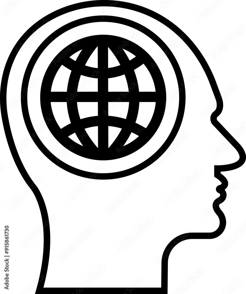 Human brain icon in line style. Thinking State mind process and ...