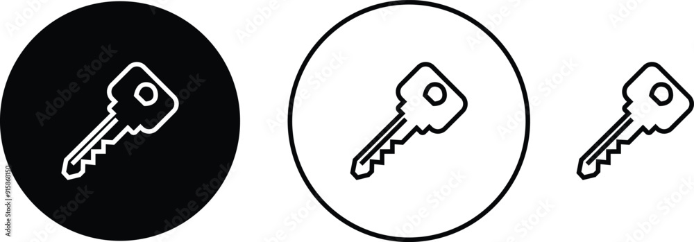 Key icon set. Key black flat and line vector collection isolated on ...