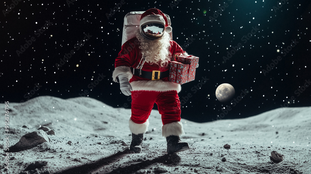 Santa Claus Delivers Gifts on the Moon While Dressed in a Space Suit ...