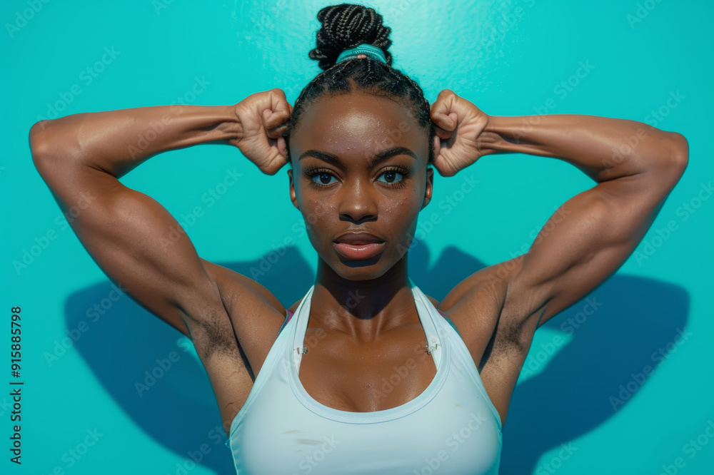 A dedicated athlete displays impressive muscles while striking a ...