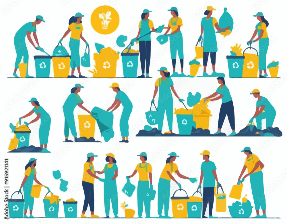 Characters Throw Covid Waste Used Masks and Gloves into Special Litter ...