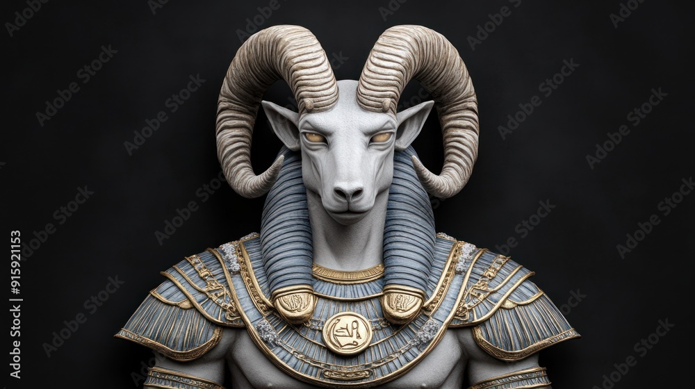 Powerful depiction of Amun-Ra, the supreme Egyptian sun god, with a ...