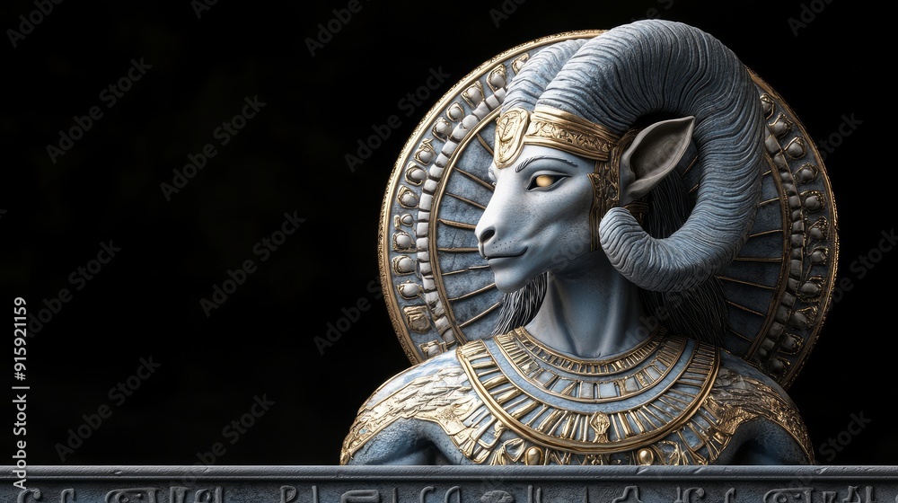 Majestic representation of Amun-Ra, the Egyptian sun god, with a ram's ...