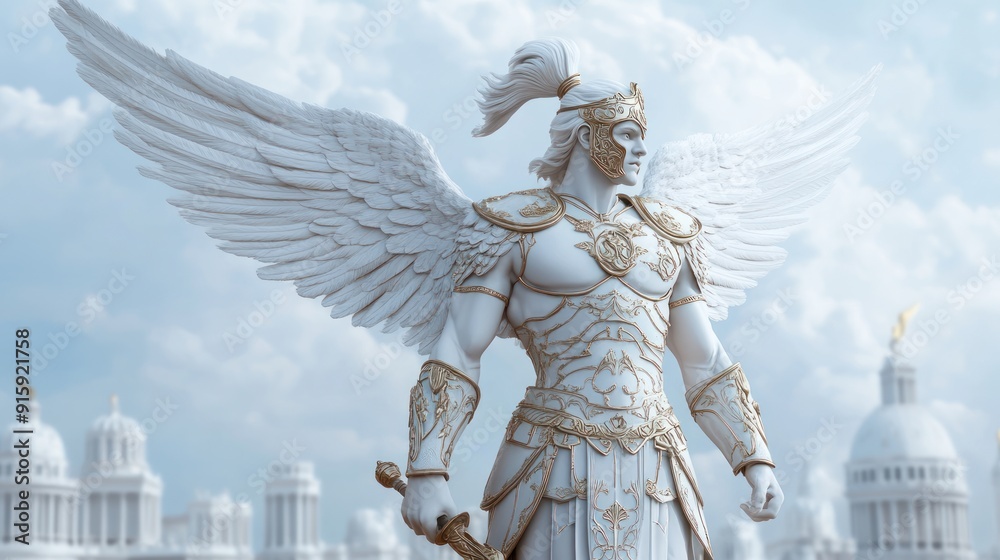 Hermes in flight, depicted with winged sandals and caduceus staff ...