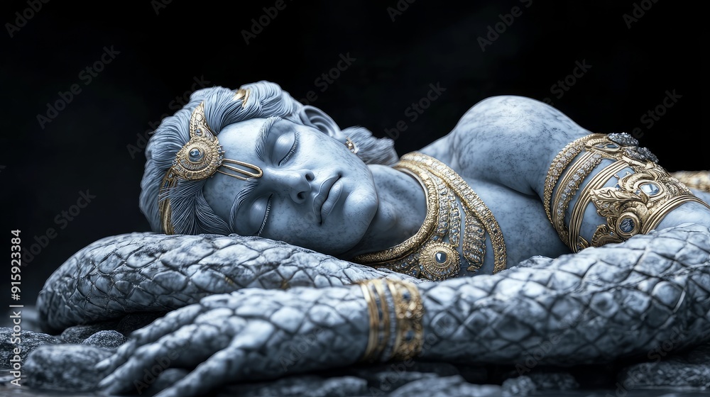 Vishnu, the Preserver God, Peacefully Resting on the Serpent Ananta ...