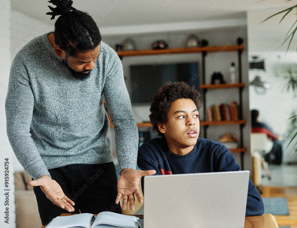 father child home family homework son teenage parent education arguing ...