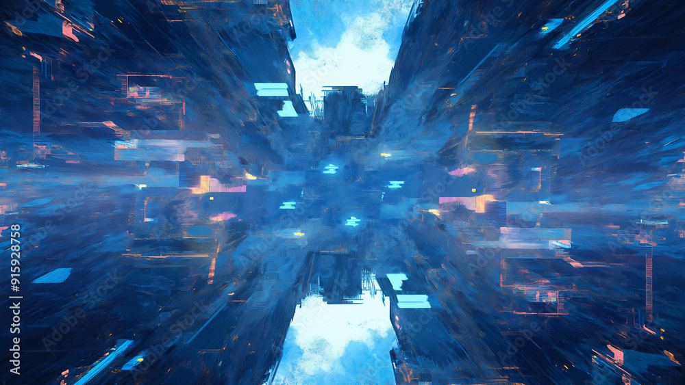 Cyberspace abstract image in anime or game style, acrylic, spiritual ...