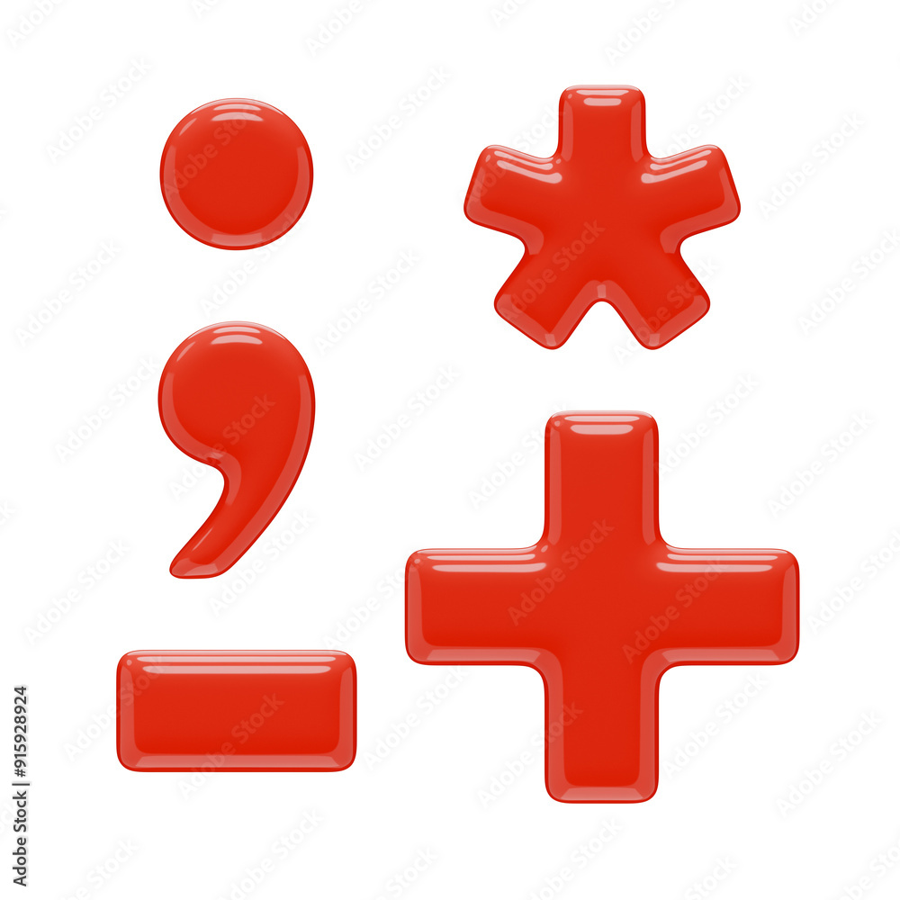 Punctuation marks: dot, comma, plus, minus or dash, asterisk. Isolated on a transparent ...