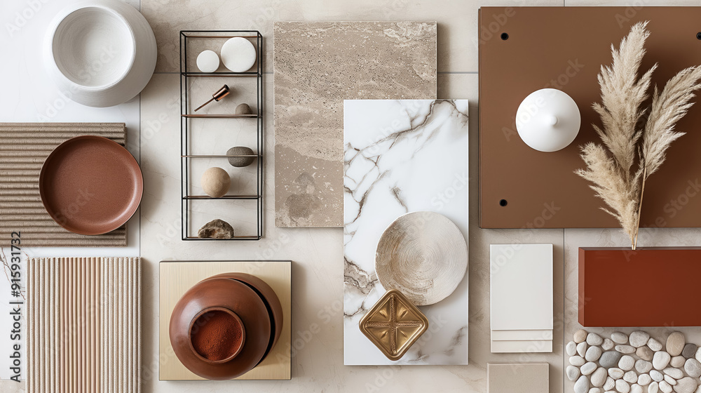luxurious interior design moodboard with stylish earth tone color ...