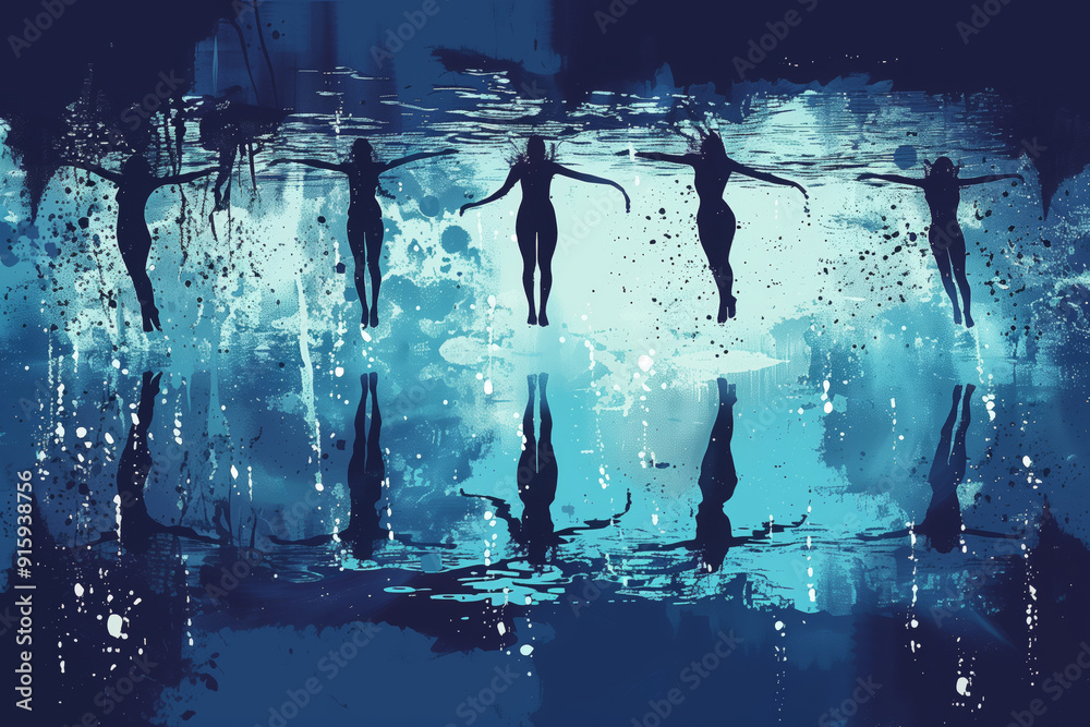 Synchronized Swimmers Gracefully Dancing Under Starry Night Sky in ...