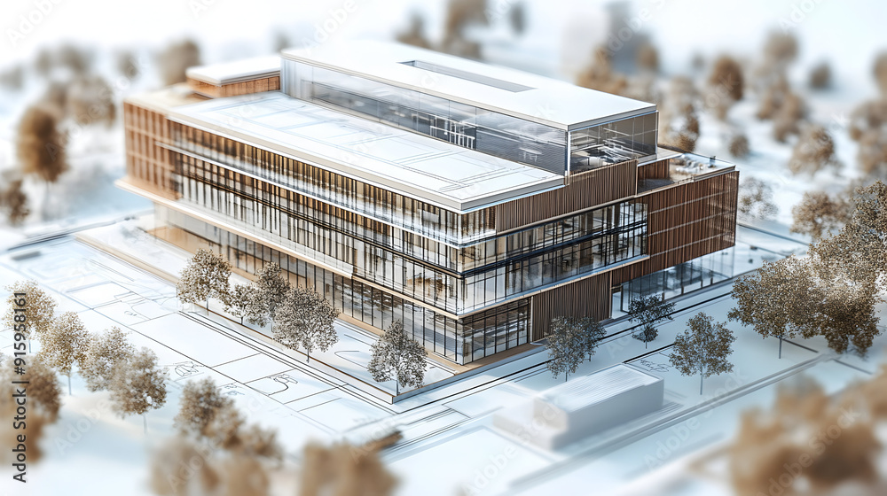 Architectural plan and blueprints for a new office building Stock ...