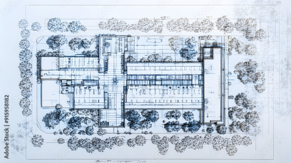 Architectural plan and blueprints for a new office building Stock ...