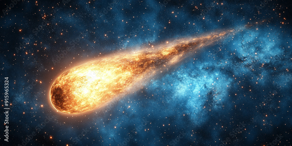 comet streaks across the night sky, leaving a vibrant, colorful train ...