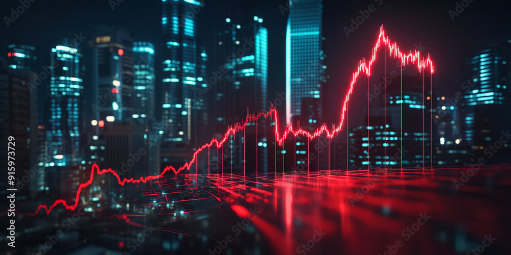 red line on a stock market chart, symbolizing financial downturn ...