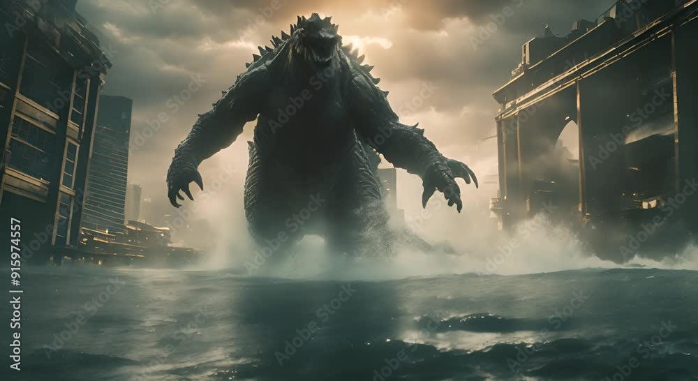 Godzilla submerged in water a scene from a scifi movie with special ...