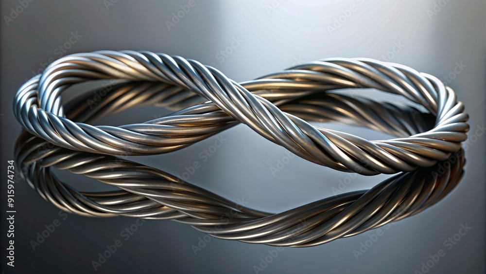 Twisted metal cable loop with a reflective surface , steel, cable, wire ...