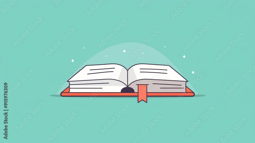 2D illustration of a simple book with bookmark with basic shapes on a ...