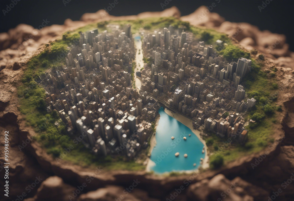 Round soil ground cross section with earth land and modern city ...