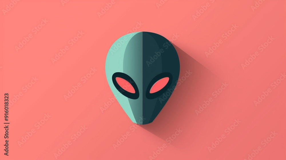 2D illustration of an alien face with basic shapes on a neutral colored ...