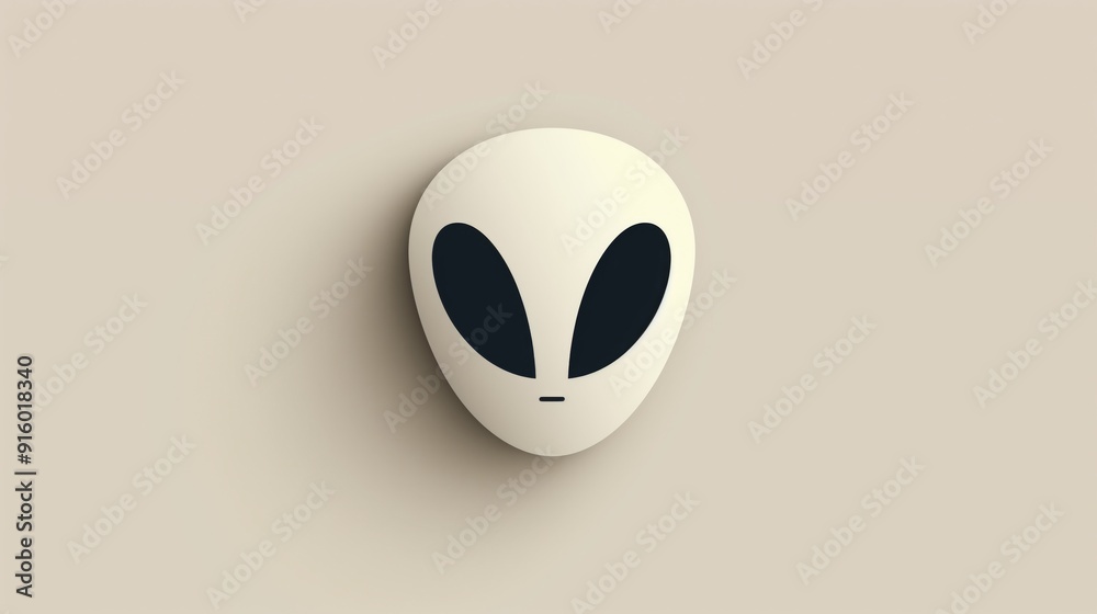 2D illustration of an alien face with basic shapes on a neutral colored ...