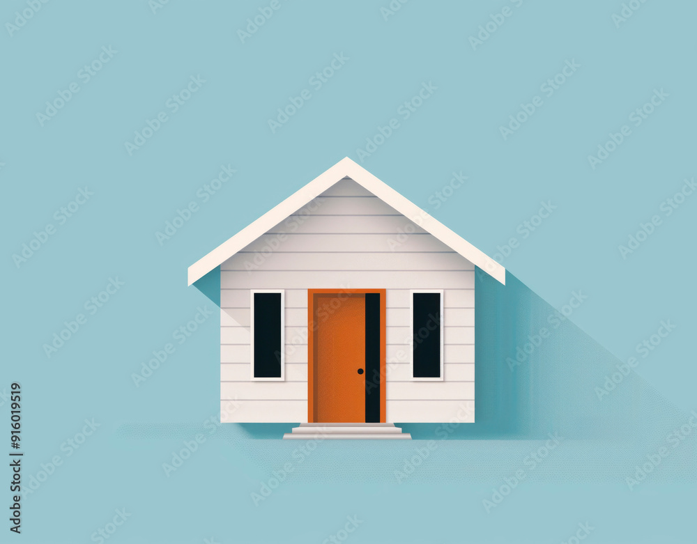 2D illustration of a simple house with a door with basic shapes on a ...