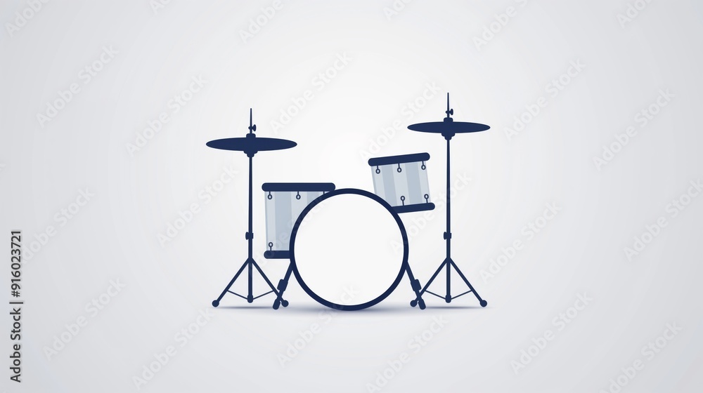 2D illustration of a drum set with cymbals with basic shapes on a ...