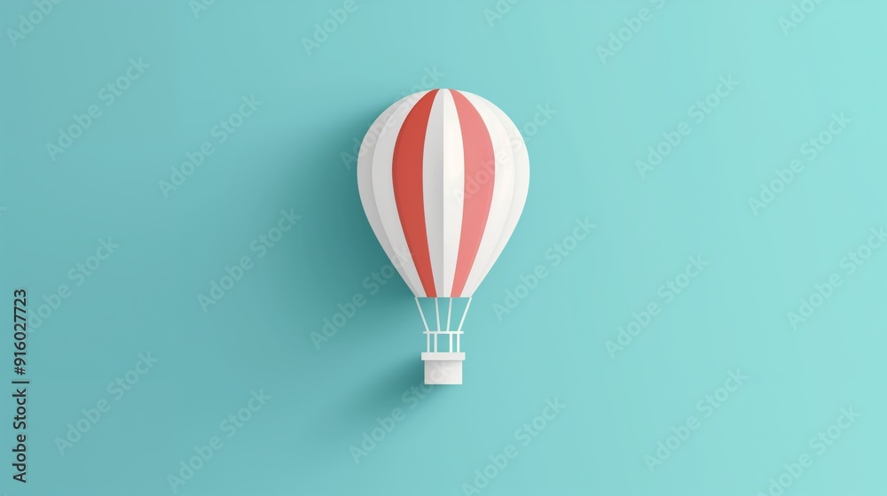 2D illustration of a hot air balloon in the sky with basic shapes on a ...