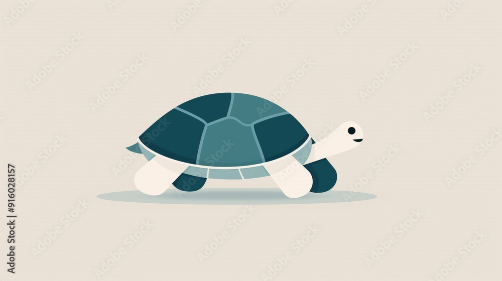 2D illustration of a simple shelled turtle with basic shapes on a ...