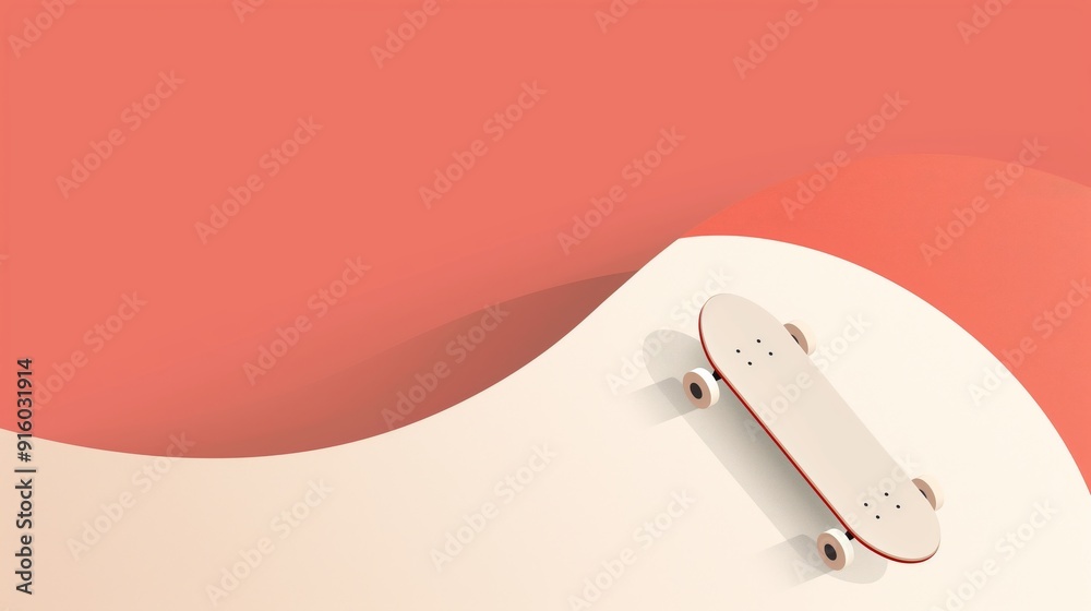 2D illustration of a skateboard on a curved ramp with basic shapes on a ...