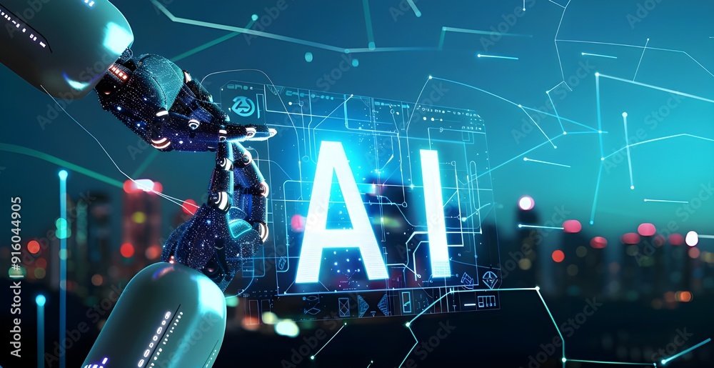 Photo of an AI technology with the word "AI" written in holographic ...