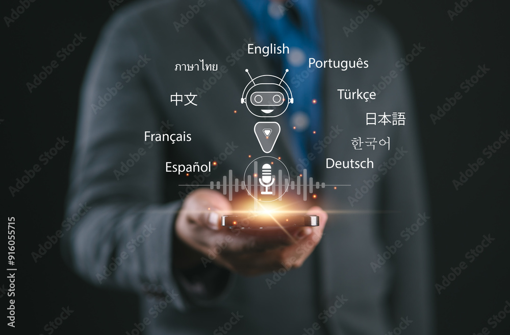 Automatic translation system concept. businessman use mobile smartphone ...