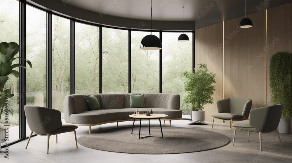 Zoom Background Modern Minimalist Office lounge with grey and green ...