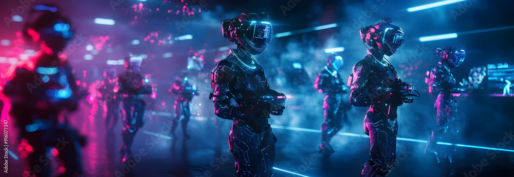 Futuristic and immersive virtual reality gaming arena featuring ...