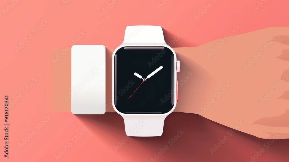 Minimalist depiction of a smartwatch on a wrist, clean and plain design ...