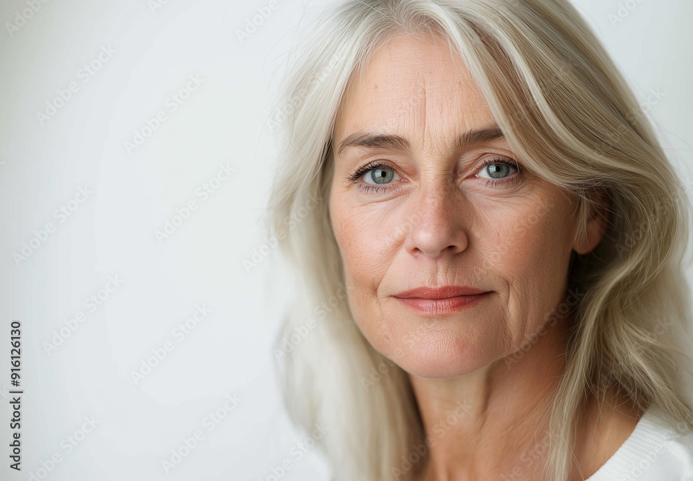 Beautiful 55 year old woman posing for beauty and cosmetics advertising ...