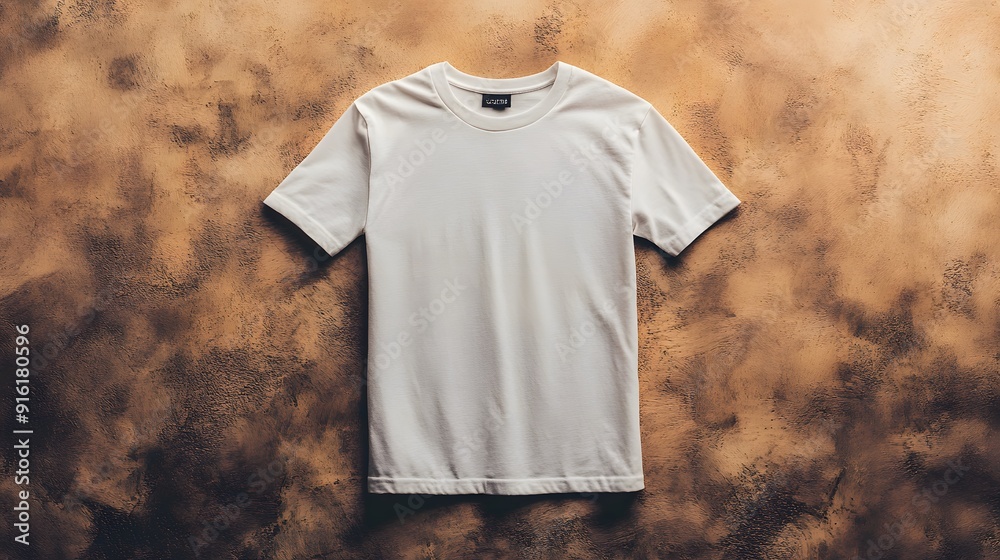 White t-shirt mockup with rolled sleeves on a neutral background ...