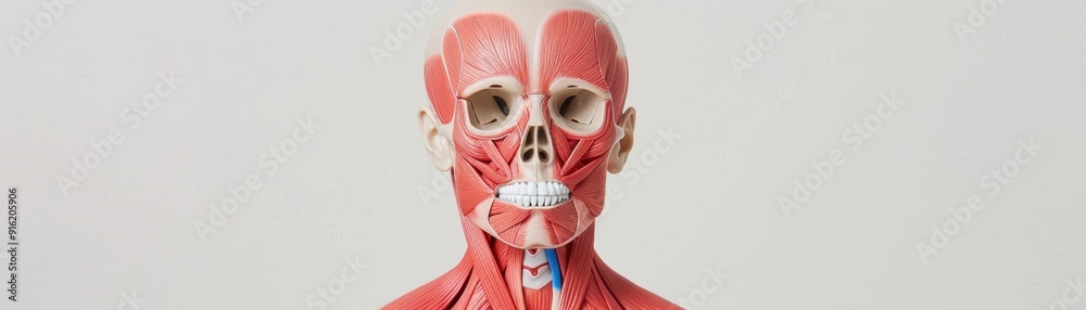 Front view of a human anatomical model displaying detailed muscle ...