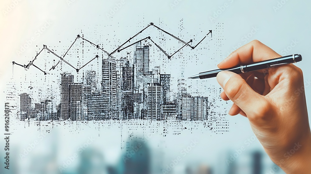 Businessman's hand drawing growth chart on whiteboard, visualizing data ...