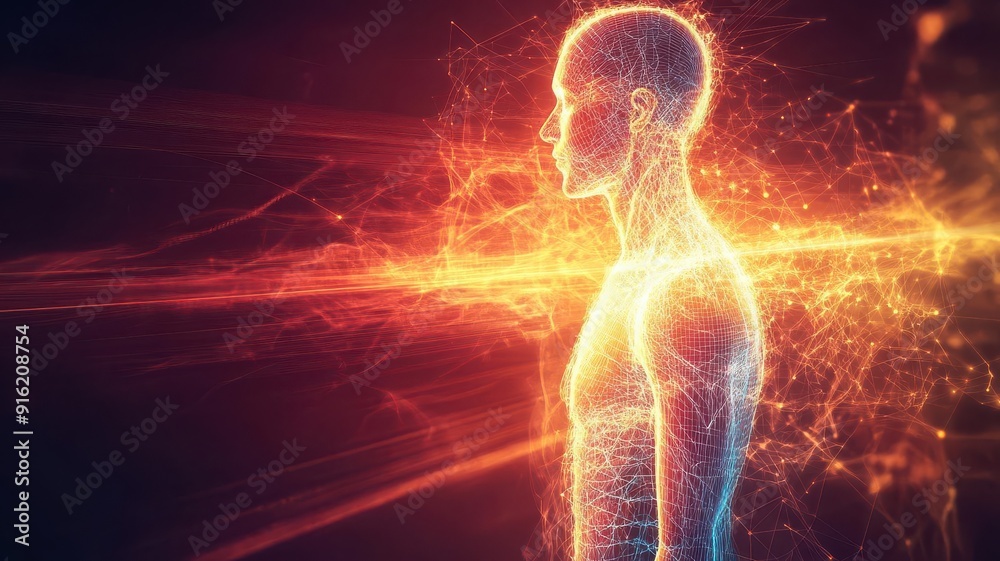 Abstract image of tuning forks interacting with human body energy ...