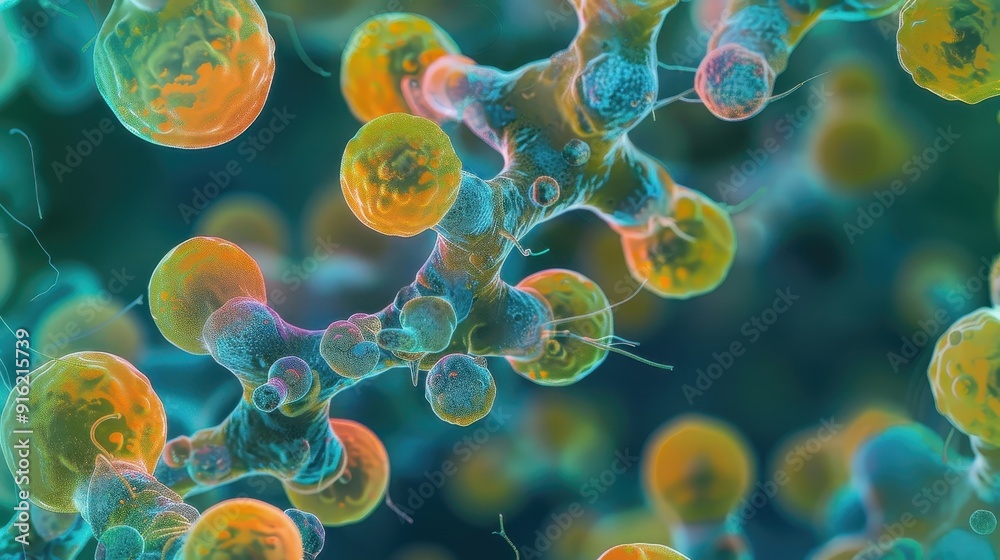 Microscopic View of Yeast Cells with Budding and Detailed Cell Walls ...