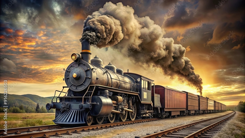 Vintage coal train from 1945 with steam locomotive and multiple cars ...