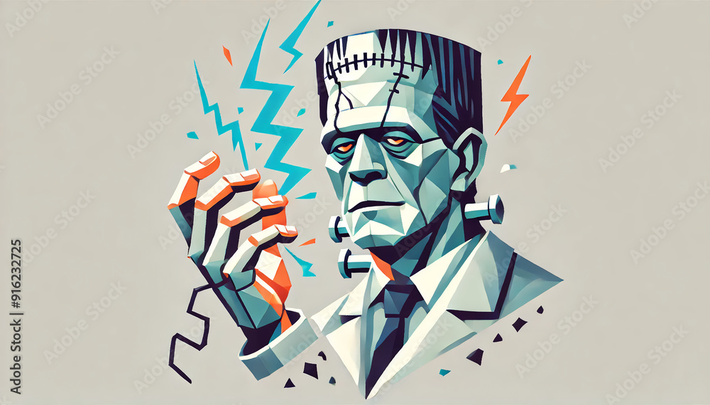 Polygon style illustration of Frankenstein with sharp edges and ...