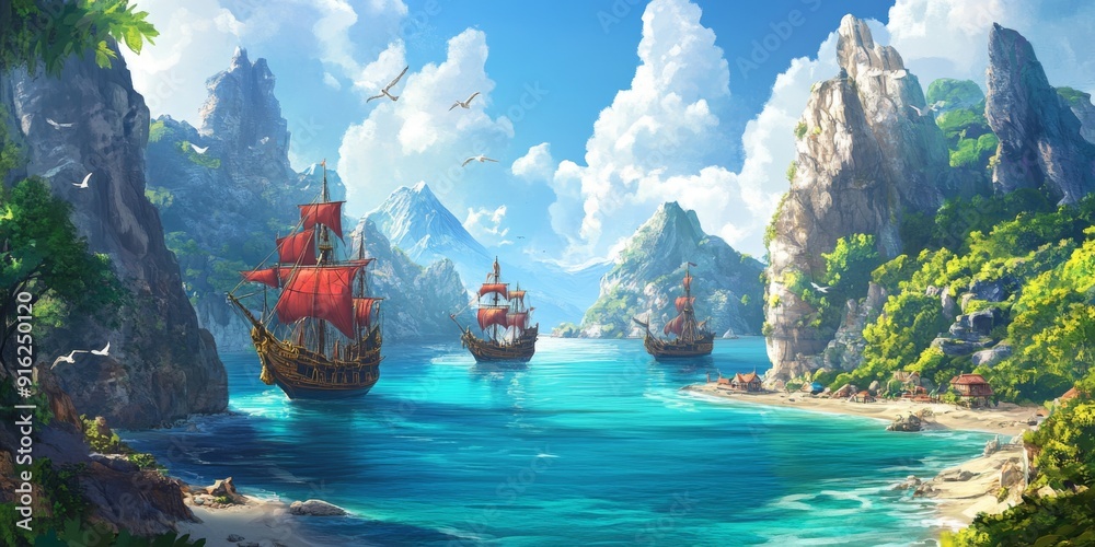 Treasure Hunt Adventure: Animated Pirate Ship in a Hidden Cove ...