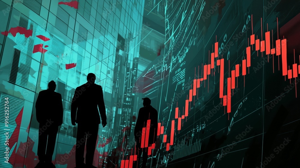 "Depict a scenario of market manipulation with stock charts showing ...