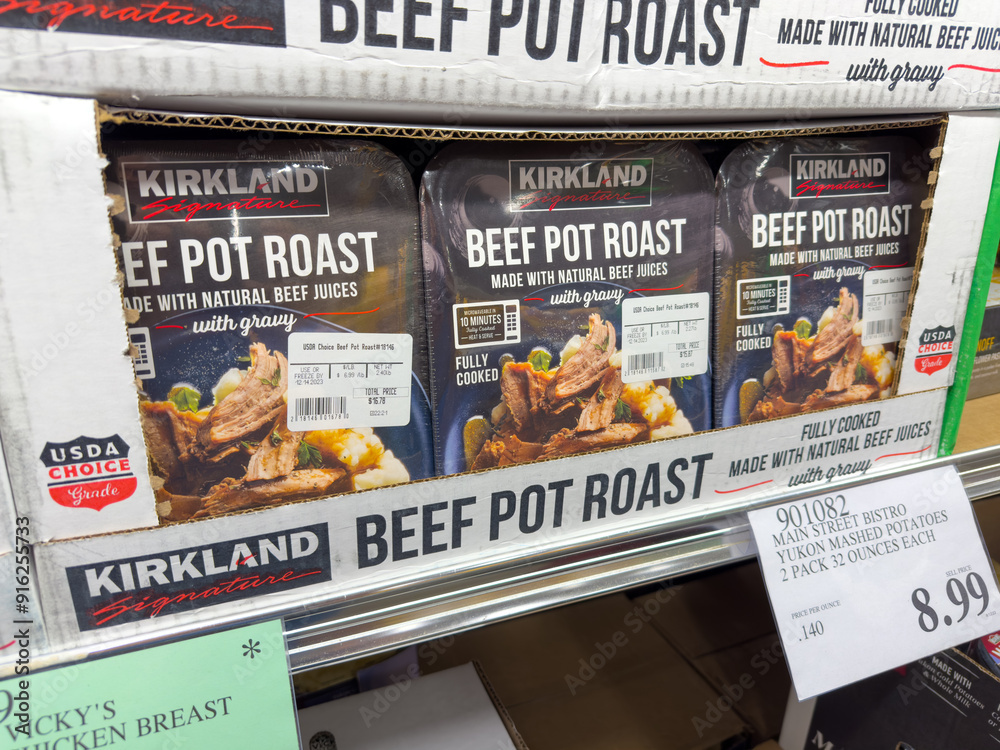 Kirkland Signature packs of Beef Pot Roast seen inside Costco warehouse ...