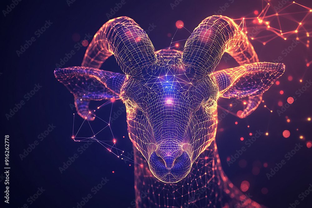 Digital wireframe polygon of the Aries zodiac sign, showcasing the ...